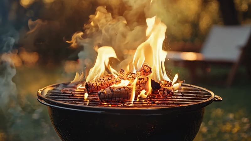 A Black Grill with a Fire Burning in it Stock Video - Video of barbecue ...