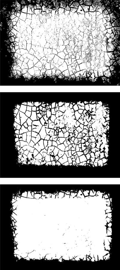 Black Grunge Frame Design Set, Rectangular Frames with Cracked and ...
