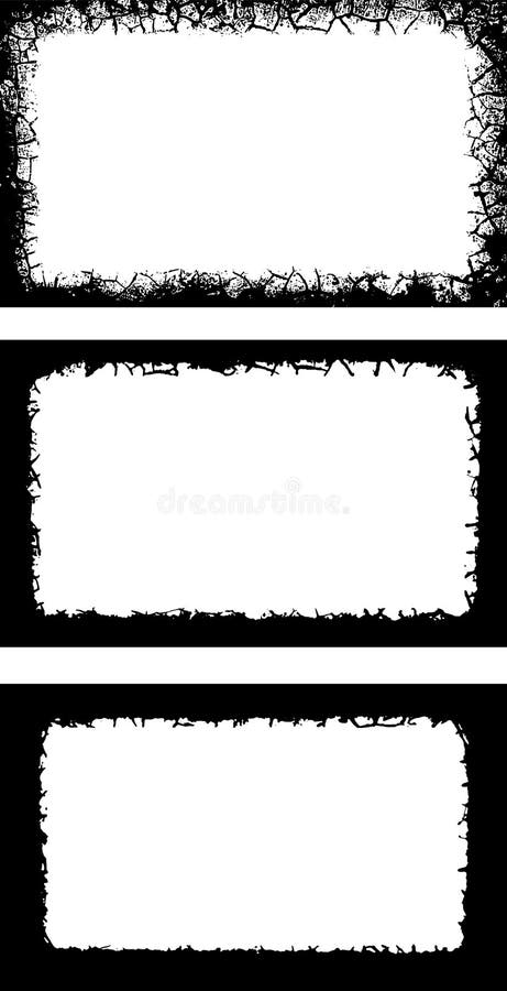 Black Grunge Frame Design Set, Rectangular Frames with Cracked and ...