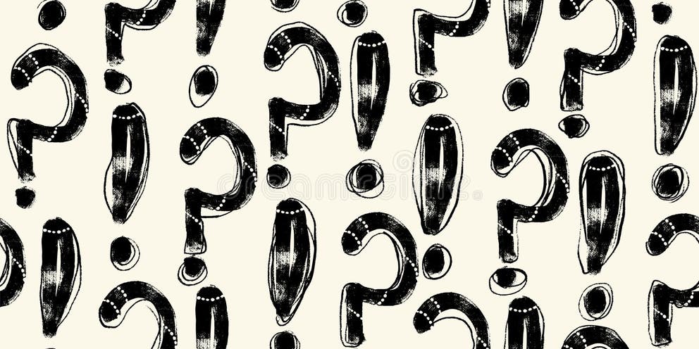 Black Grunge Question and Exclamation Marks Seamless Pattern. Hand ...