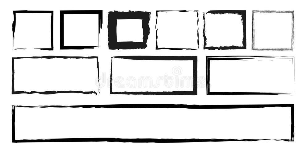 Black Grunge Square and Rectangular Shapes Set. Brush Strokes Frames Elements, Frames for Design ...