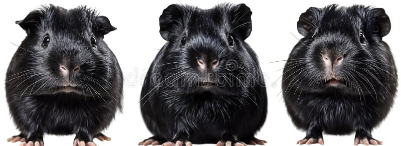Black Guinea Pigs Three Cute Pets Isolated on White Stock Photo ...