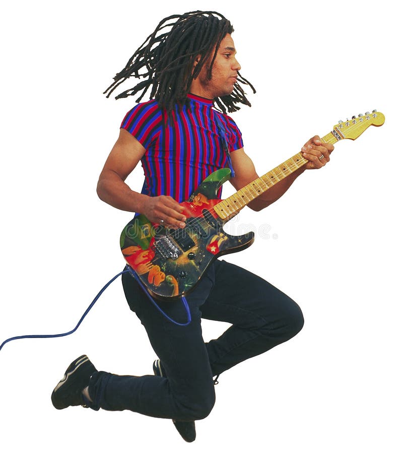 Black Guitar Player in Midair Stock Photo - Image of play, rastafarian ...