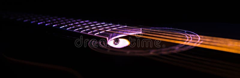Black Guitar Side View Banner. Guitar Music Low-key Concept Stock Image ...
