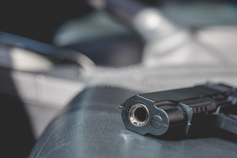 Black Gun Inside the Car. for Violence on the Road Concept Stock Image ...