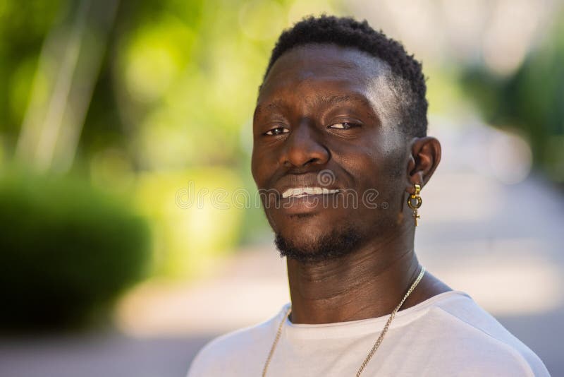 The Black Guy Stares Straight Ahead. Portrait Stock Image - Image of ...