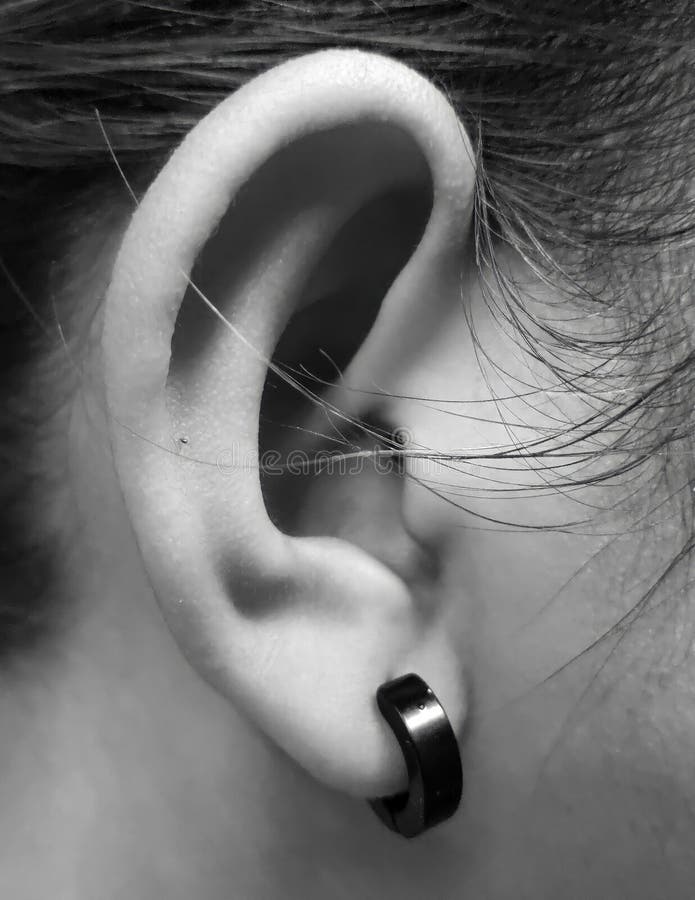 Black Hair Ears and Earrings Stock Photo - Image of hair, black: 222245894