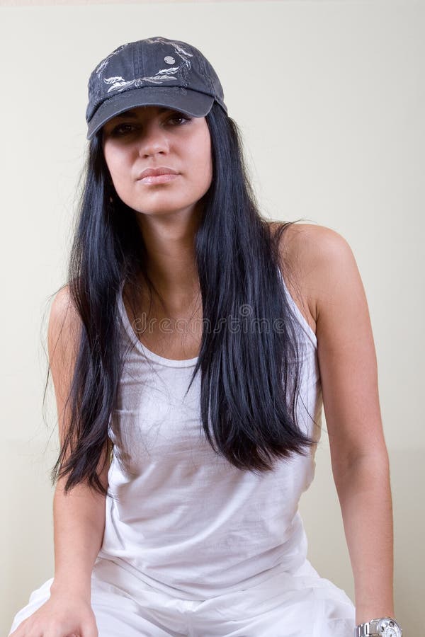 Black Hair Young Woman in Cap Stock Photo - Image of portrait, style ...