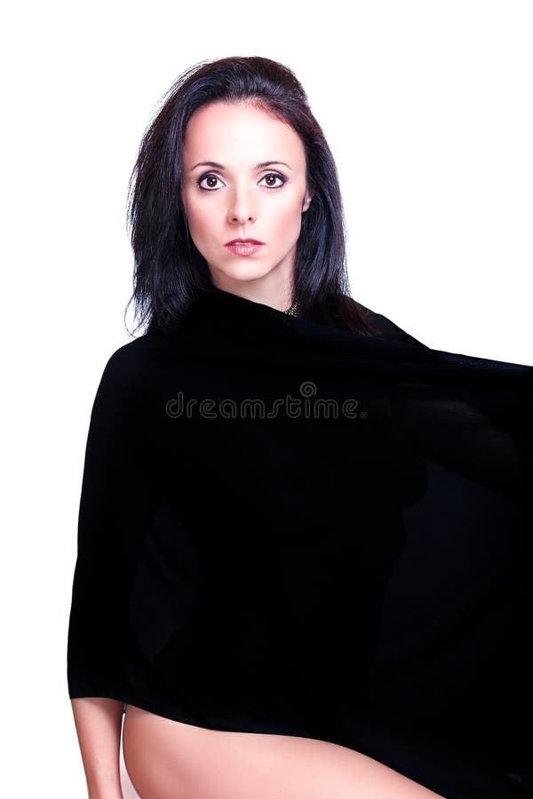 Black Haired Beautiful Dancer Covered by a See through Material Stock ...