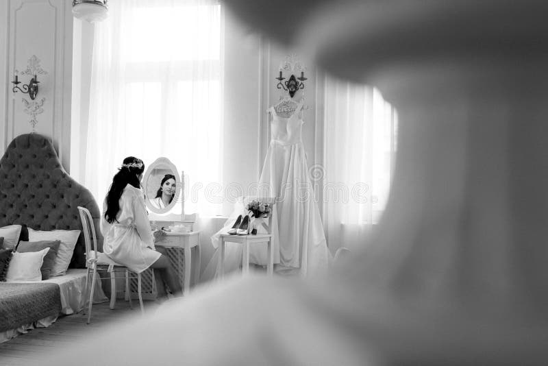 Black Haired Bride Girl Getting Ready In Boudoir Stock Image Image Of Dress Room 356334951 2974