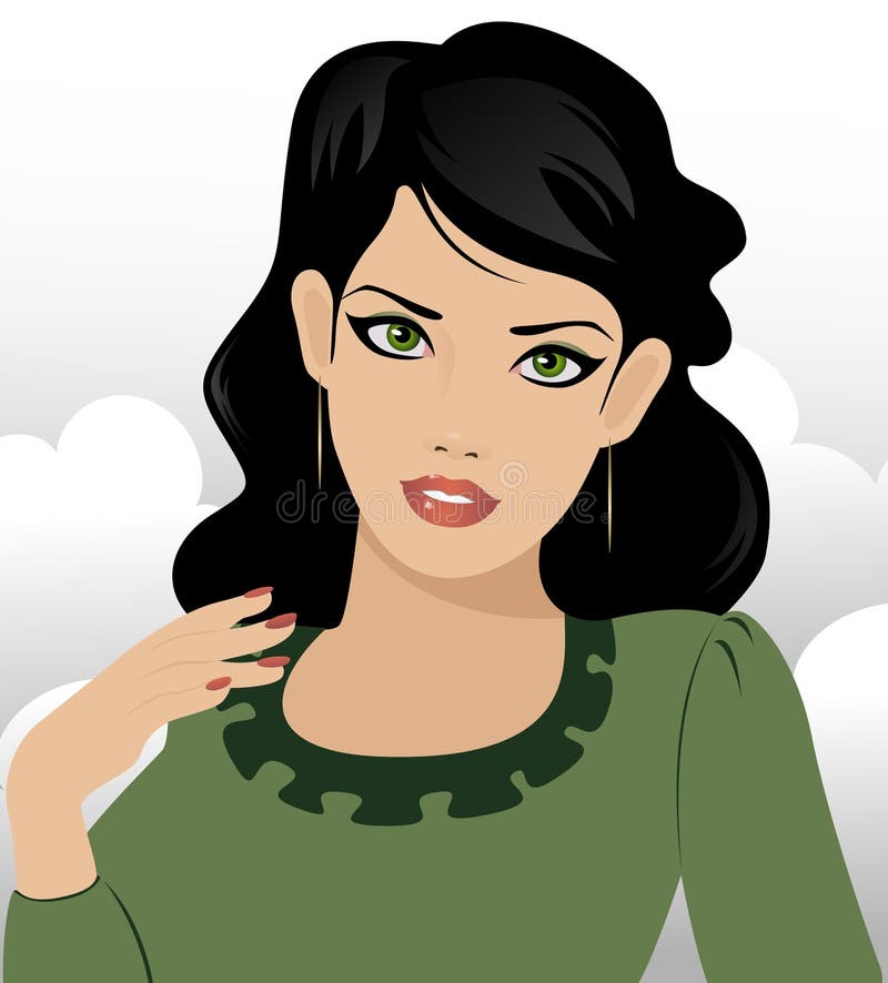 Black Haired Green Eyed Girl Stock Vector Illustration Of Clouds
