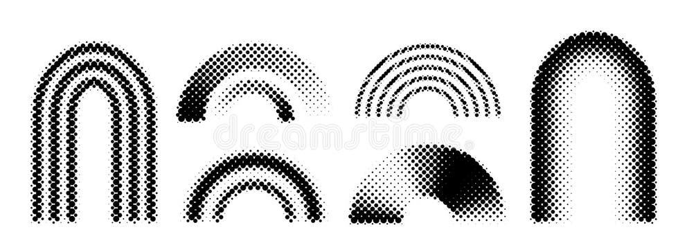Black Halftone Arch Collection. Pixel 8 Bit Gradient Arc Set Stock ...