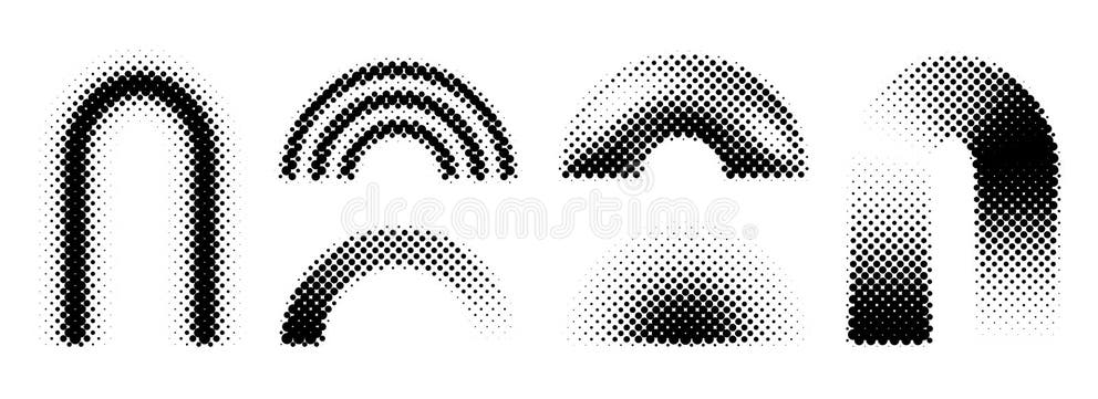 Black Halftone Arch Collection. Pixel Gradient Arc Set Stock Vector ...