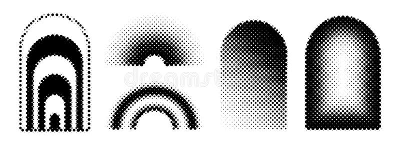 Black Halftone Arch Set. Different Pixelated Gradient Arc Collection ...