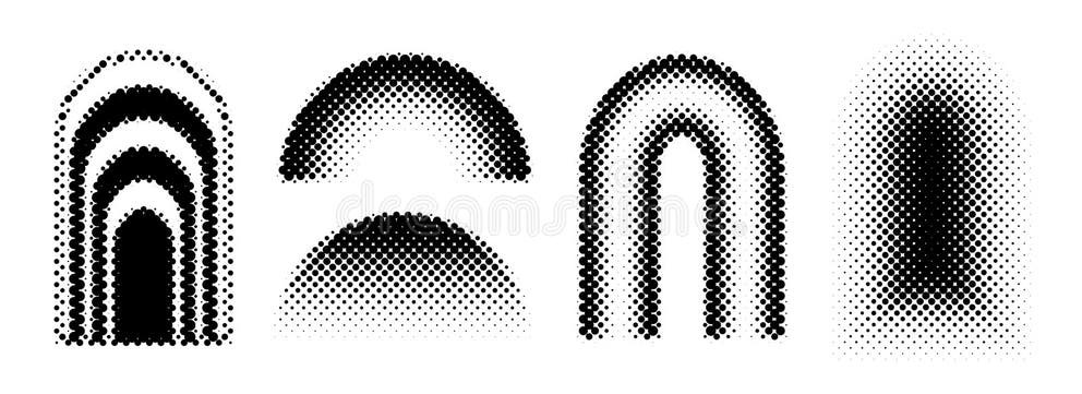 Black Halftone Arch Set. Different Pixelated Gradient Arc Collection ...