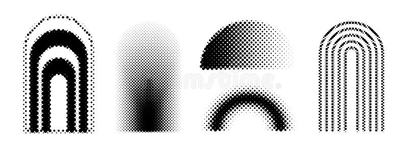 Black Halftone Arch Set. Different Pixelated Gradient Arc Collection ...