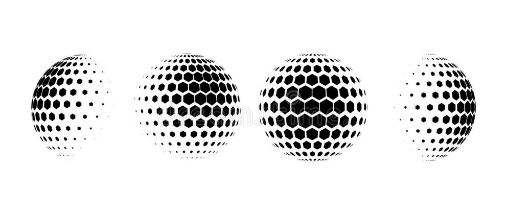 Black Halftone Pattern Sphere Collection. Hexagon Wireframe 3d Circle ...