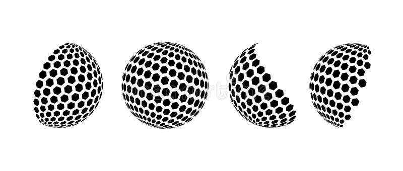 Black Halftone Pattern Sphere Set. Hexagon Wireframe 3d Circle ...