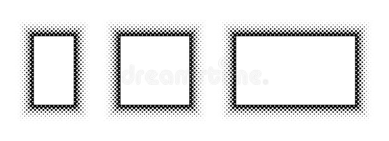 Black Halftone Rectangle Frame Set. Dotted Gradient Border Collection ...