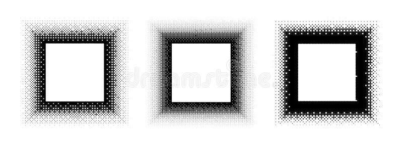 Black Halftone Square Frame Set. Dotted 8 Bit Gradient Border ...