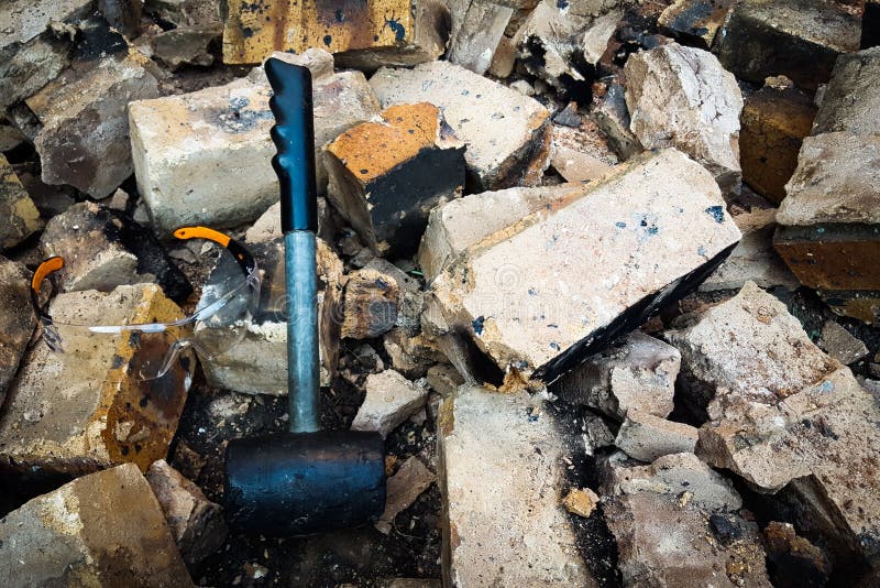 Black Hammer Breaks Down Wall Stock Photo - Image of demolishing, brown ...