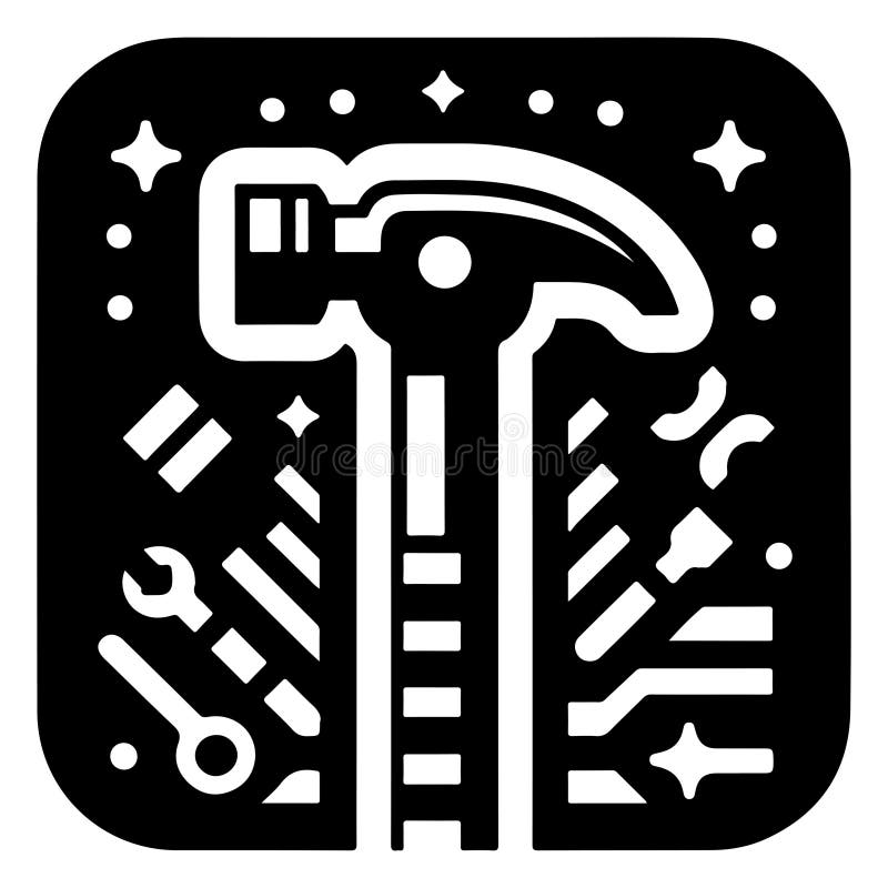 Black Hammer Icon with Tools and Stars Stock Vector - Illustration of ...