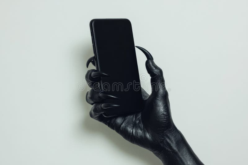 A Black Hand with Claws Gripping a Sleek Smartphone, Set Against a ...