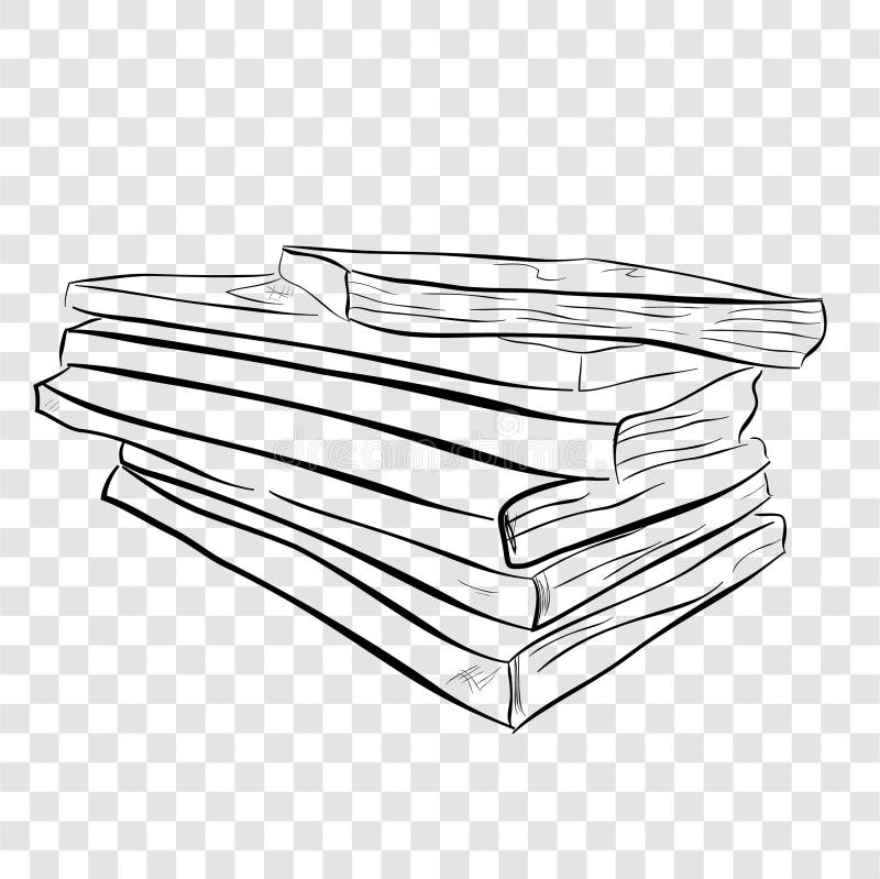 Black Hand Draw Sketch Stack of Book at White Background, Eye Level ...