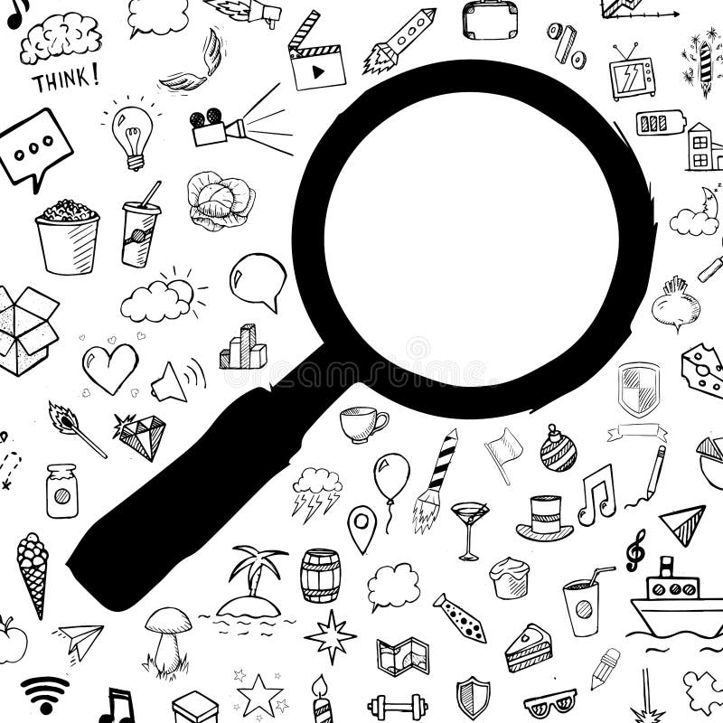 Black Hand Drawn Magnifier Doodle Search Icon, Illustration with Doodle ...
