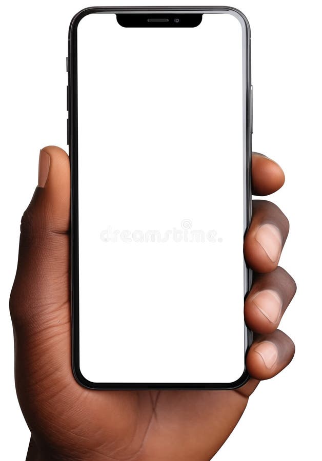 Black Hand Holding Smartphone. Isolated Stock Image - Image of cell ...