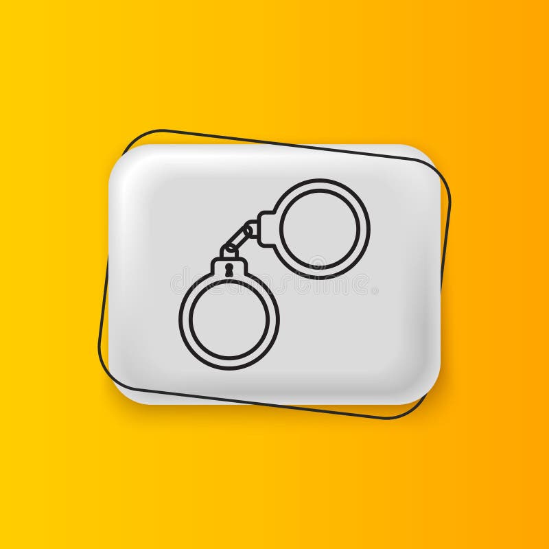 Black Handcuffs Icon Isolated on Yellow Background. Silver Rectangle ...