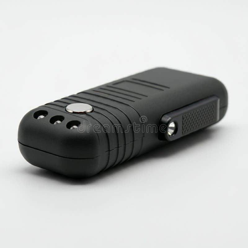 A Black Handheld Device Featuring a Textured Grip and Four Circular ...