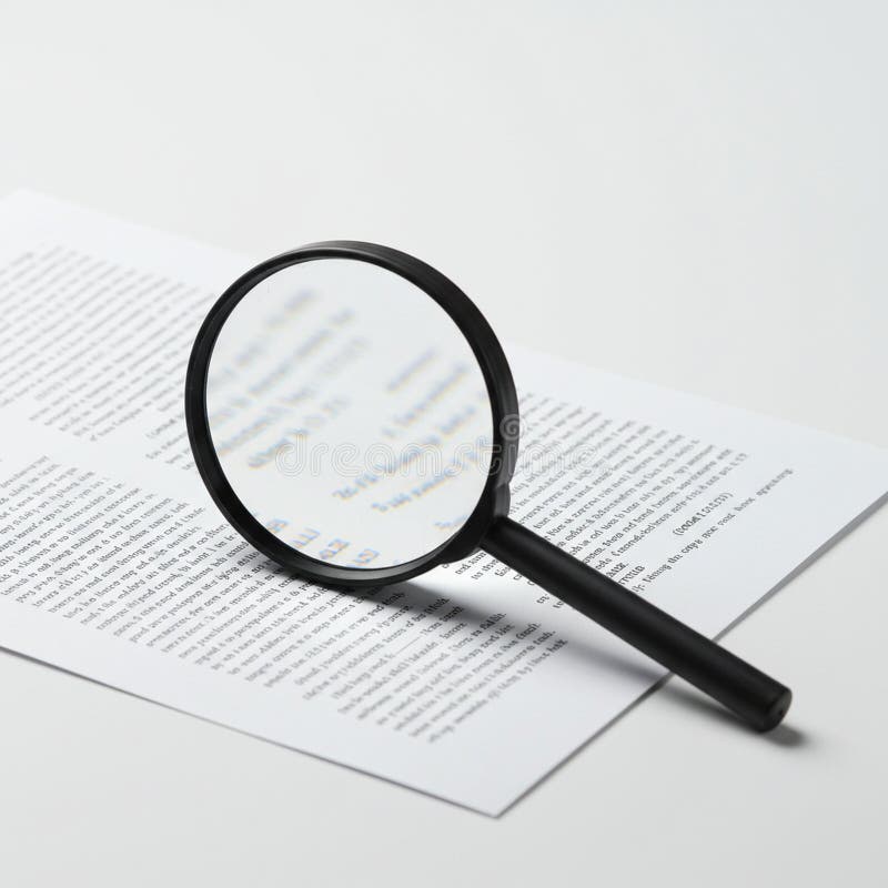 A Black-handled Magnifying Glass is Placed Over a Sheet of Printed Text ...