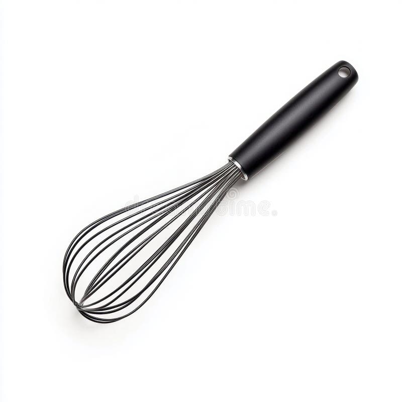 A Black Handled Wire Whisk Sits Diagonally on a White Surface Ready for ...