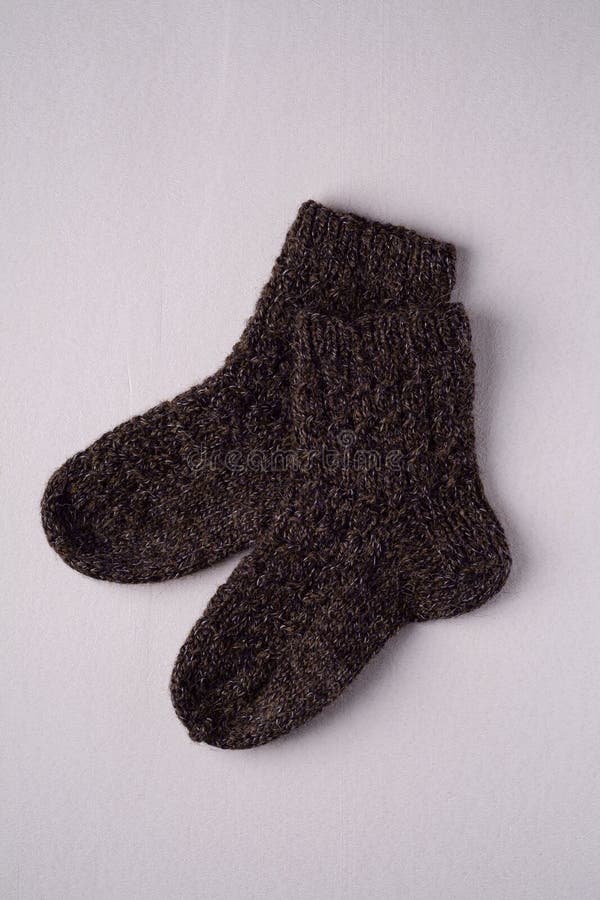 Black Handmade Warm Knitted Wool Socks Pair for Cold Winter Stock Photo ...