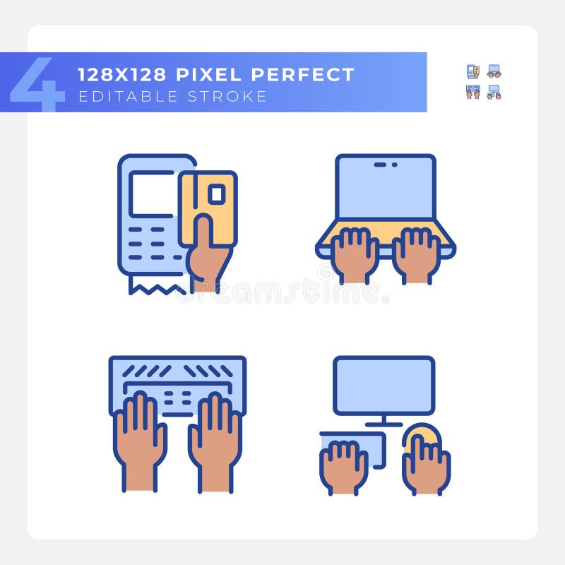 Black Hands Using Devices Pixel Perfect RGB Color Icons Set Stock Vector - Illustration of ...