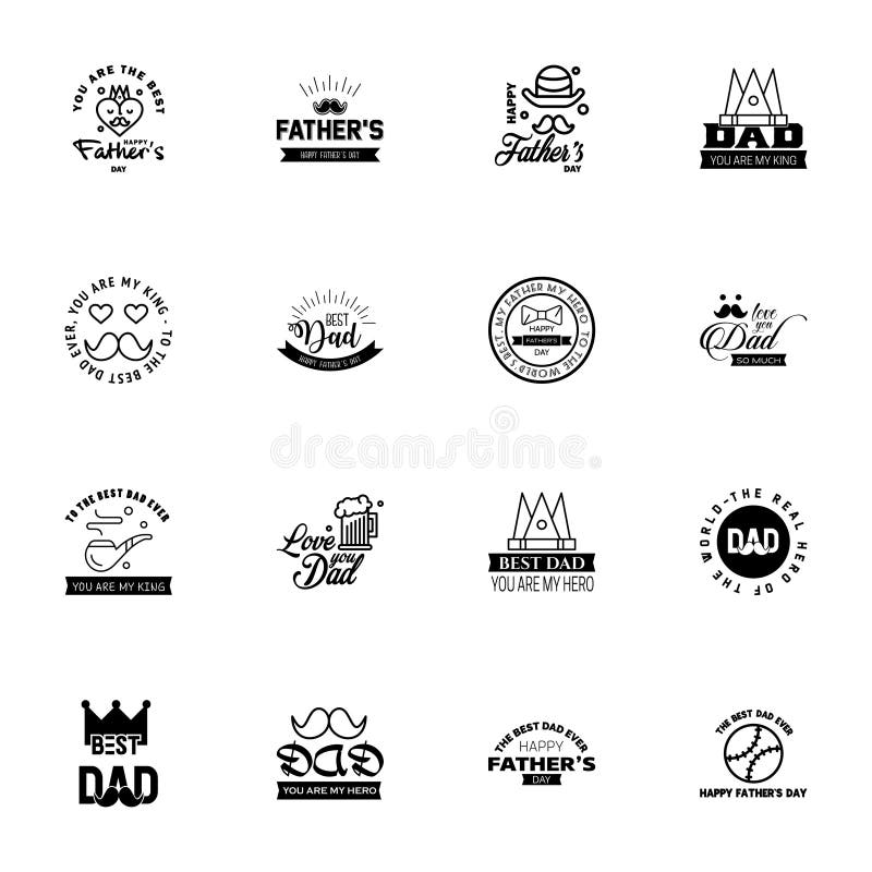 16 Black Happy Fathers Day Design Collection A Set Of Twelve Brown Colored Vintage Style