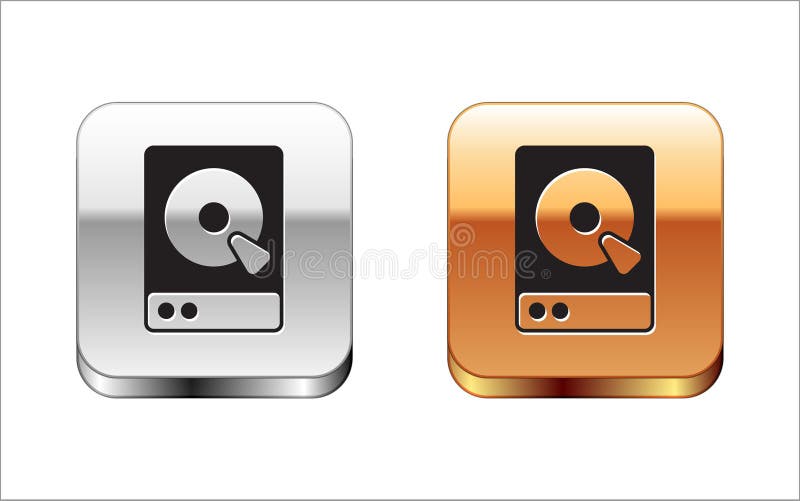 Black Hard Disk Drive HDD Icon Isolated on White Background. Silver and ...