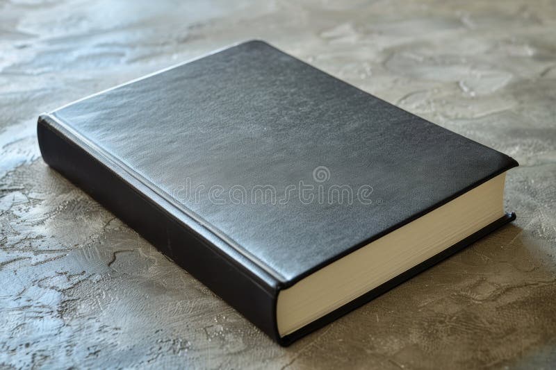 Close-up View of a Blank Black Book Cover on a Grey Concrete Surface ...