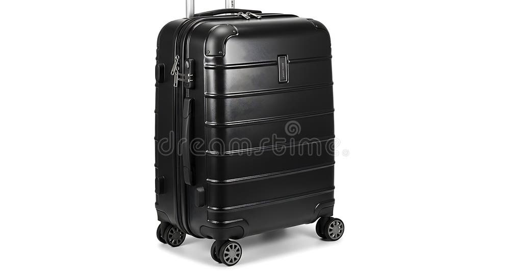 Black Hardshell Suitcase with a Textured Surface, Featuring a Vertical ...