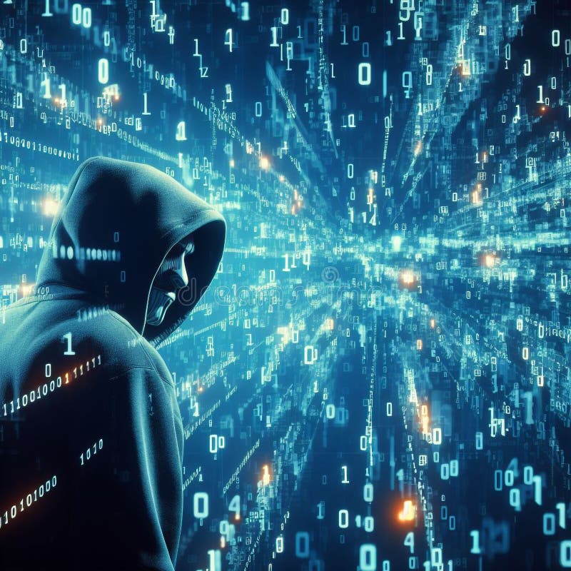 Black Hat Hacker with Glowing, Flying Computer Code in a Cyber Attack ...