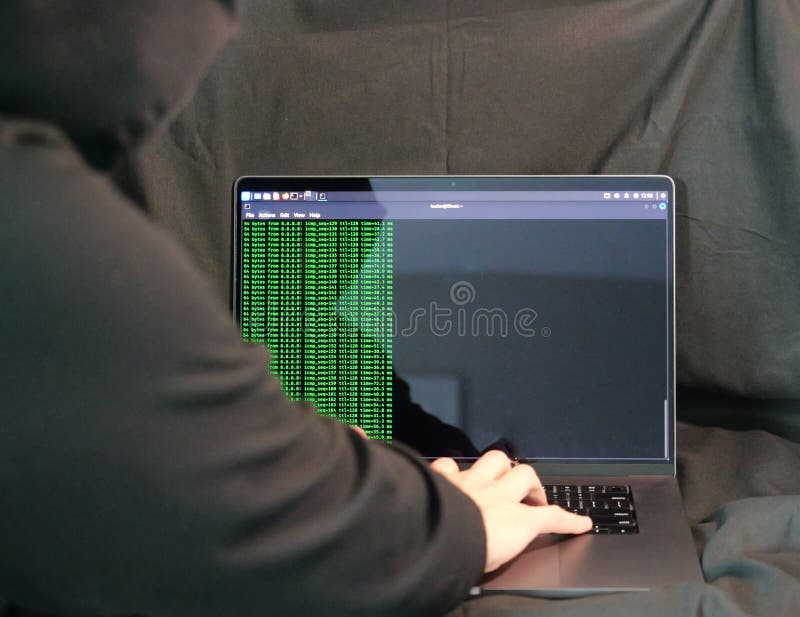 Black Hat Hacker in Black Hoodie Hacking from Kali Stock Image - Image ...