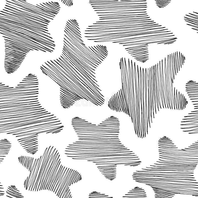 Black Hatched Stars Seamless Pattern on a White Background Stock Image ...