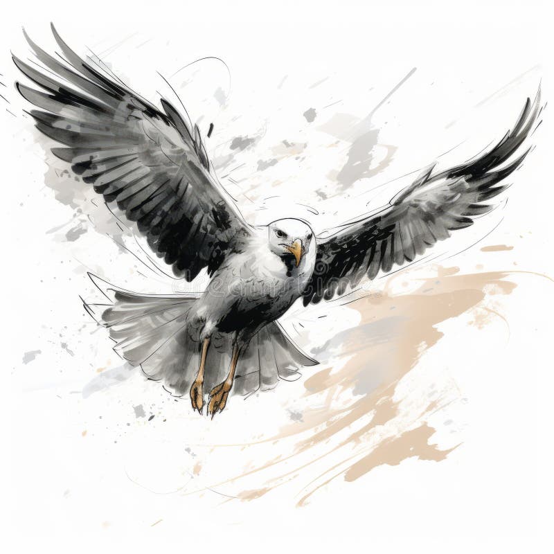 Expressive White Griffin Flying with Watercolor Illustration Stock ...