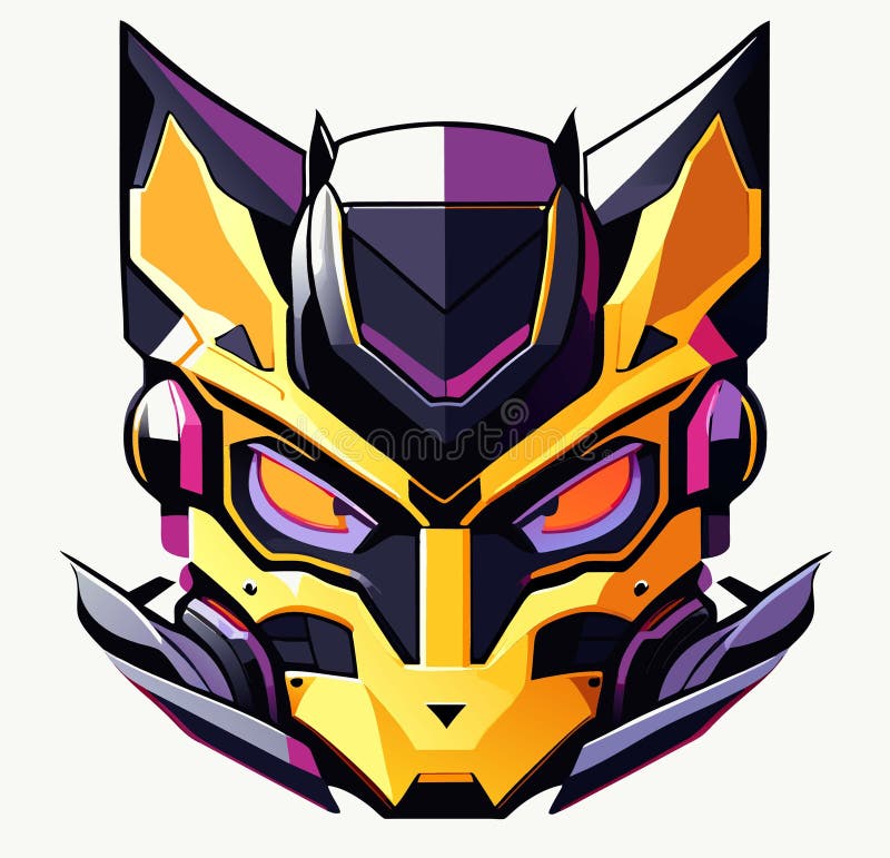 Black Head with Robot Helmet Stock Illustration - Illustration of ...