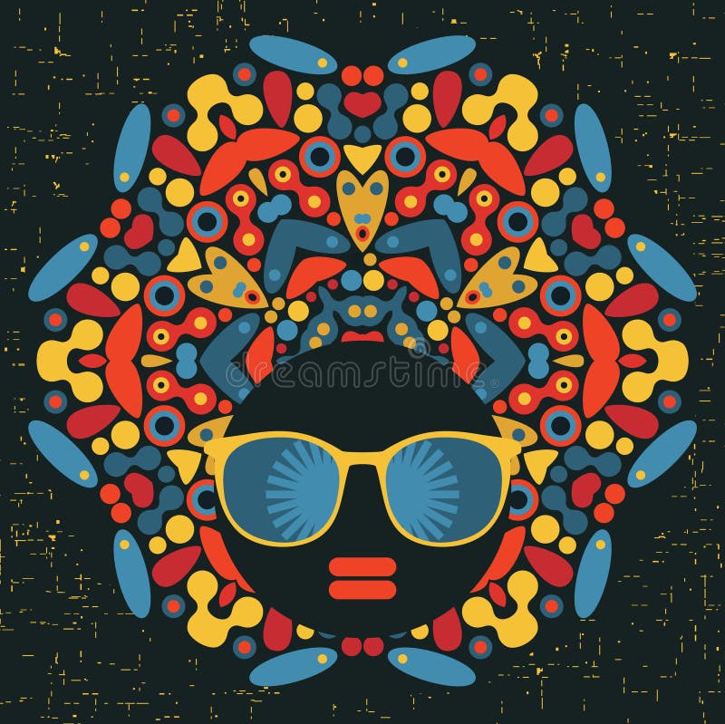 Black Head Woman with Strange Pattern Hair. Stock Vector - Illustration ...