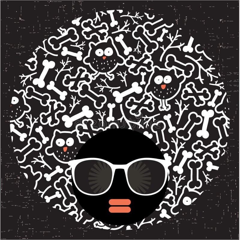 Black Head Woman with Strange Pattern Hair. Stock Vector - Illustration ...