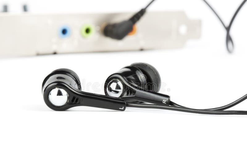 Black Headphones with Audio Card Stock Photo - Image of audio, earbud ...
