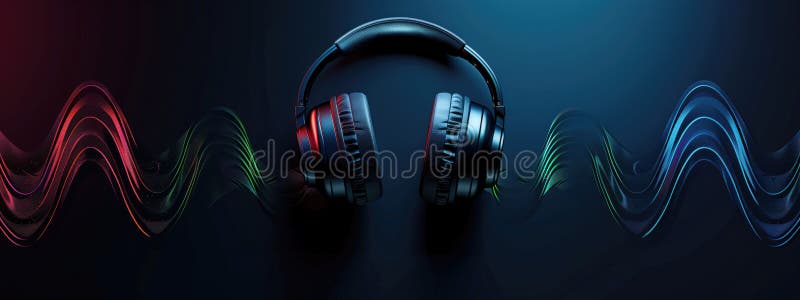 Black Headphones with Colorful Sound Waves on Dark, Gradient Background ...