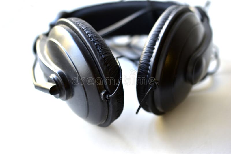 Black Headphones with Headset on White Background Stock Photo - Image ...